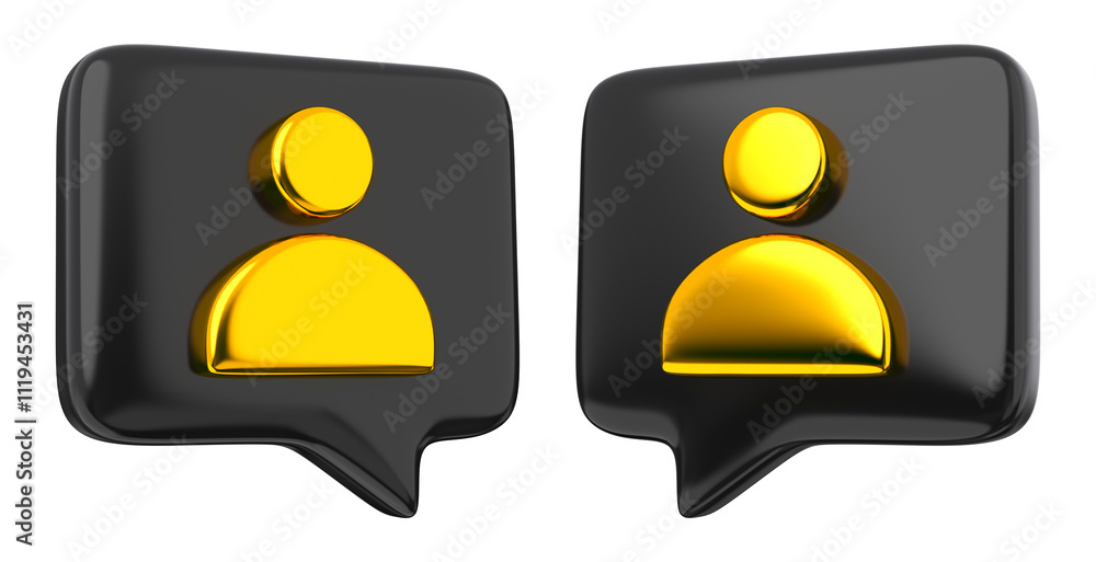 Stock-Illustration „Two black speech bubbles with golden user member ...