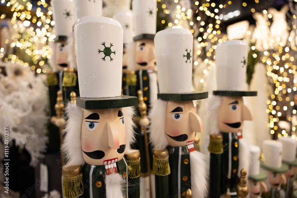 Handmade wooden Christmas nutcracker toys at traditional Christmas ...