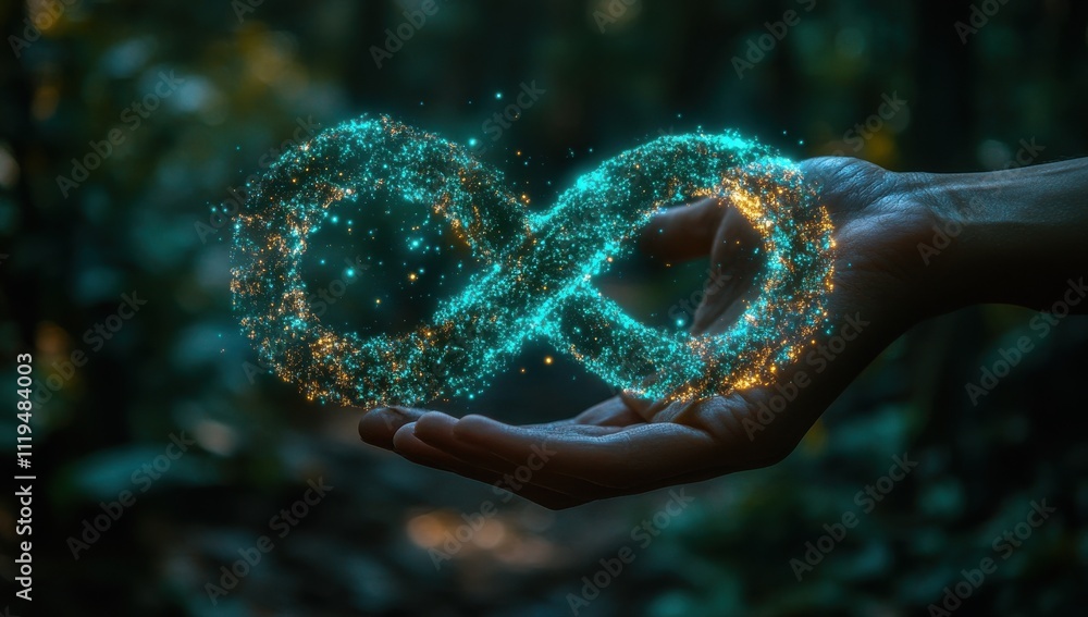 Hand Holding Glowing Infinity Symbol Amidst Natural Background ...