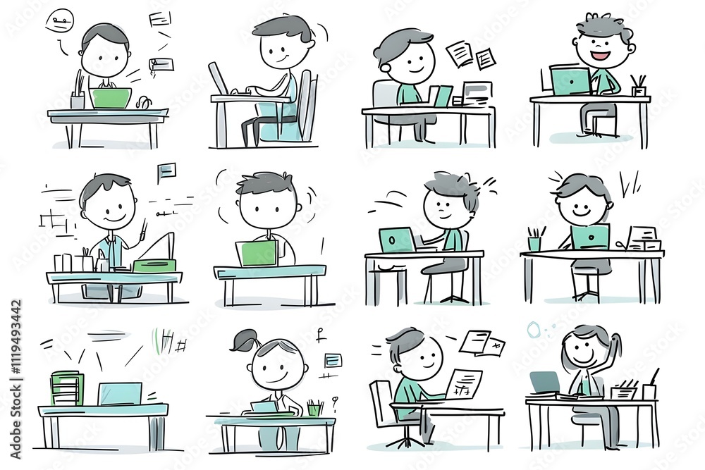 working office art digital artwork stick figure collection clipart ...