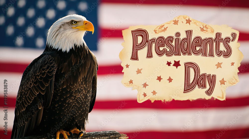 Majestic Bald Eagle Standing Proudly with American Flag Background ...