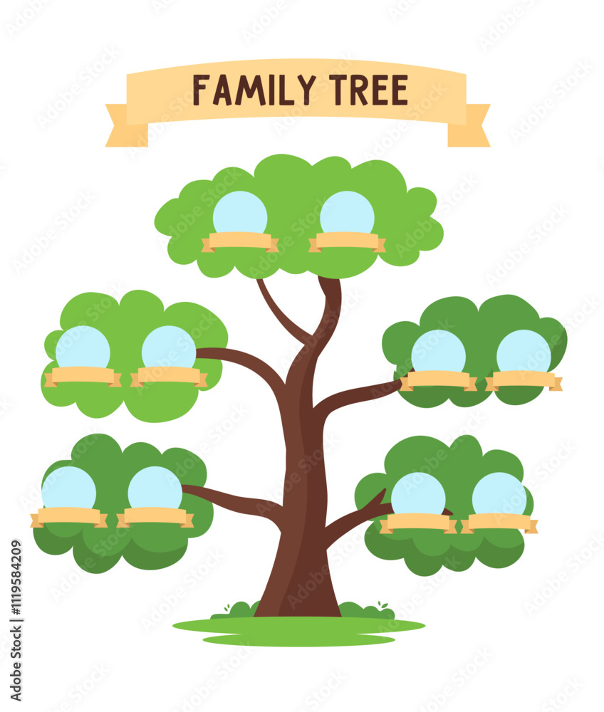 Genealogy family tree for ancestry history with photo frames on branches, vector template. Stock ...