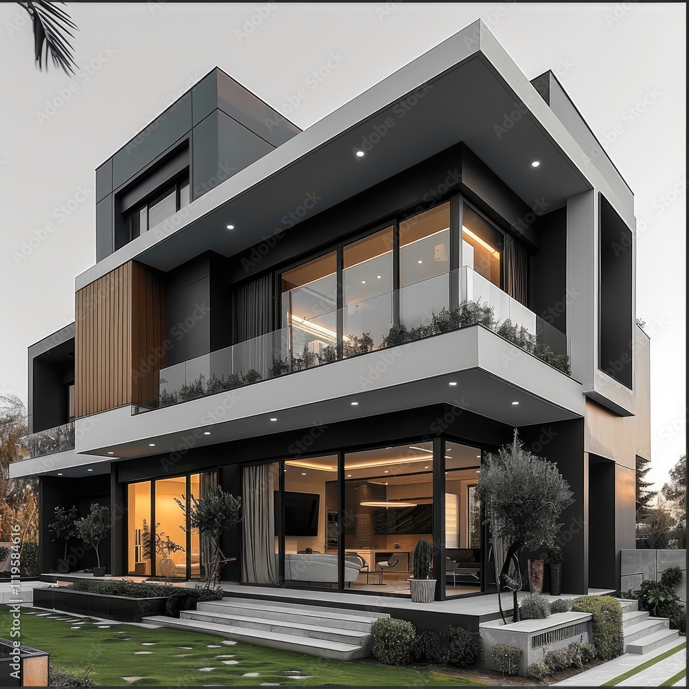 A modern and energy zero multiplex house with 3 floors and cladding ...