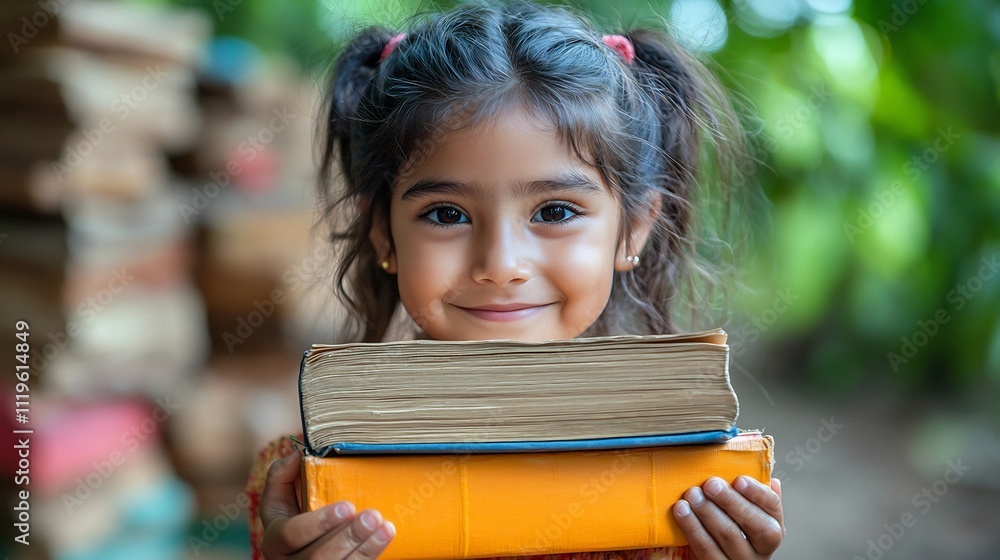 Young Girl Receiving Education Book from Teacher in Countryside ...