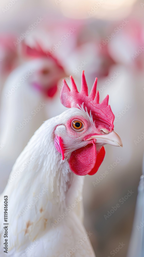 Egg-laying chickens housed in commercial cages. Modern poultry farming ...