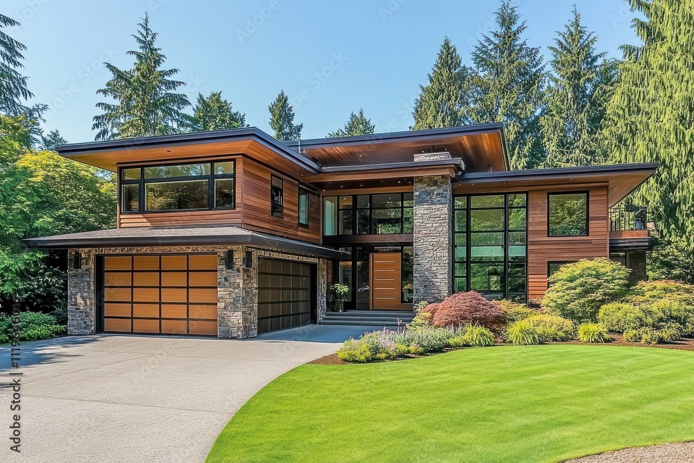 Modern luxury house prairie style architecture large windows Stock ...