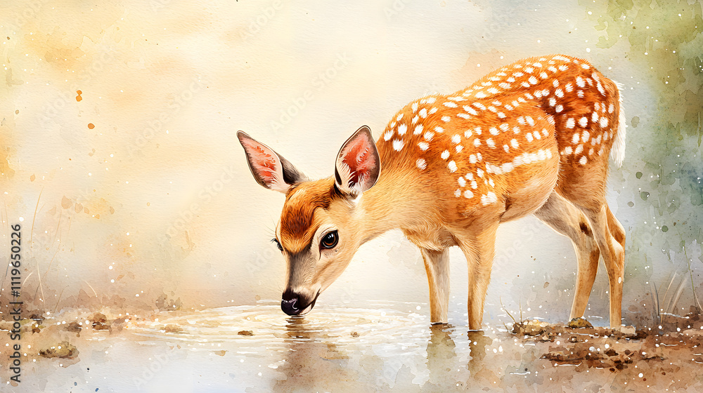 Fawn drinking water forest clearing wildlife photography serene ...
