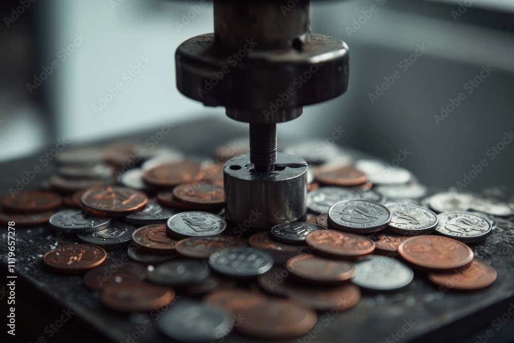 Coins lie scattered beneath the intense pressure of a powerful ...