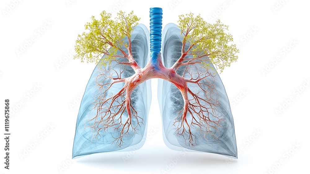 The intricate network of bronchial tubes and blood vessels within the ...