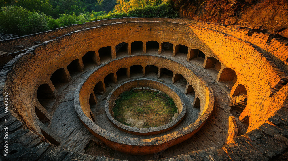 Vernacular, An ancient circular structure surrounded by stone arches ...