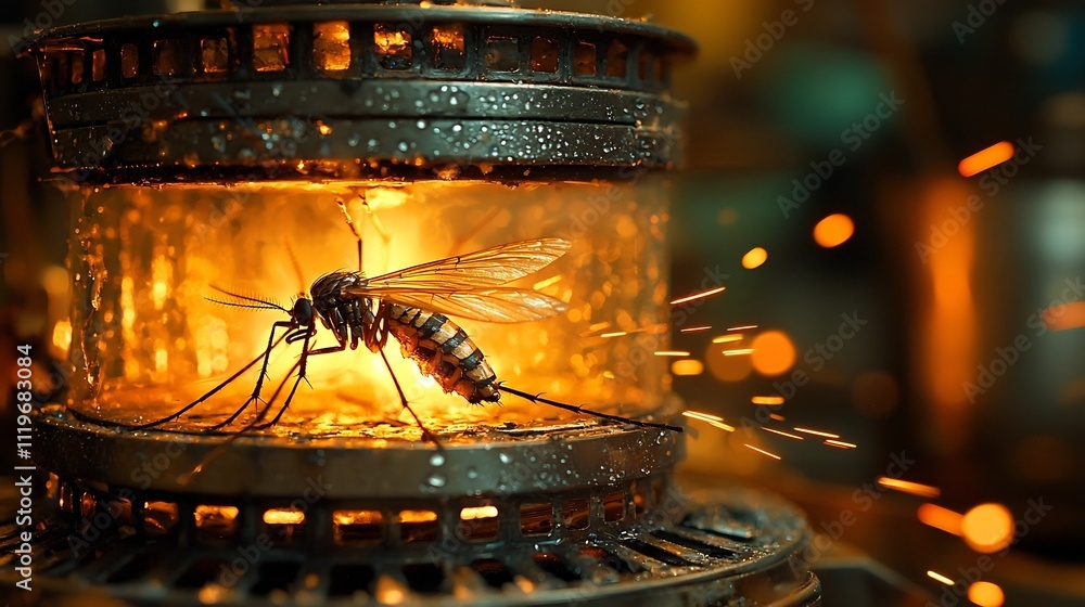 Mosquito Trapped Inside Glowing Insect Zapper with Sparks Flying ...