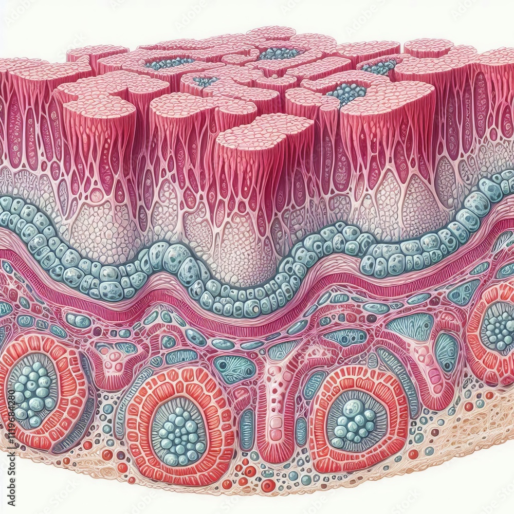 Gingival crevice epithelial cell Show the epithelial cells and c Stock ...