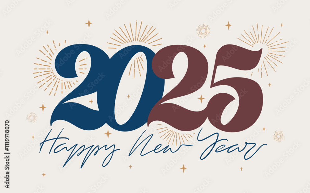Happy New Year 2025 fireworks card. Trend Color 2025 vector numbers ...