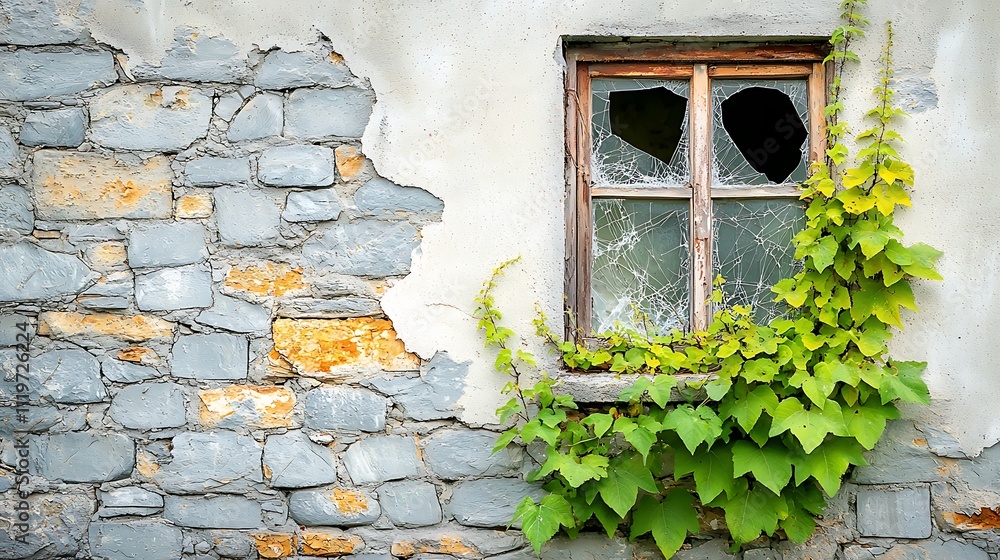 The photograph captures a haunting scene of a decaying city building ...