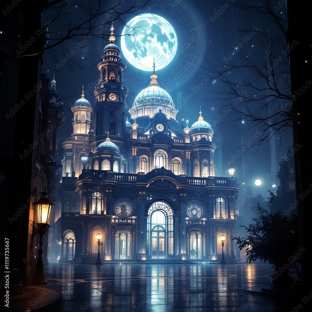 Architectural blueprint, low-light building design, showcasing ...