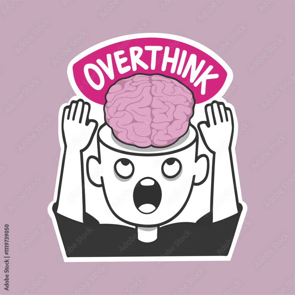 Overthinking, brain out of skull sticker vector cute illustration Stock ...