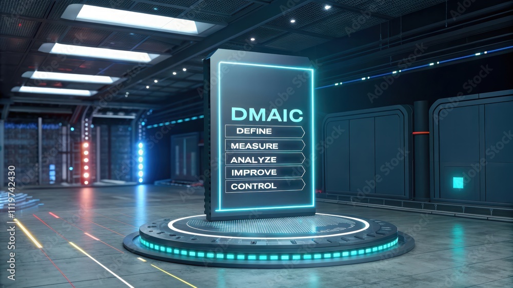 Lean Six sigma and DMAIC concept. Futuristic display of DMAIC process ...