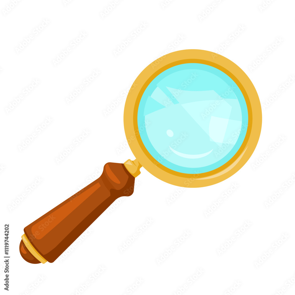 Magnifying Glass Cartoon Lens Icon Wooden Handle Illustration Color ...