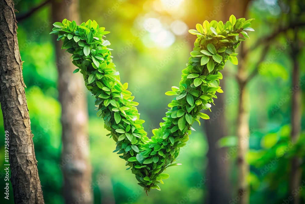 Leaf Letter V Design with Green Leaves on a Branch - Nature Concept for ...