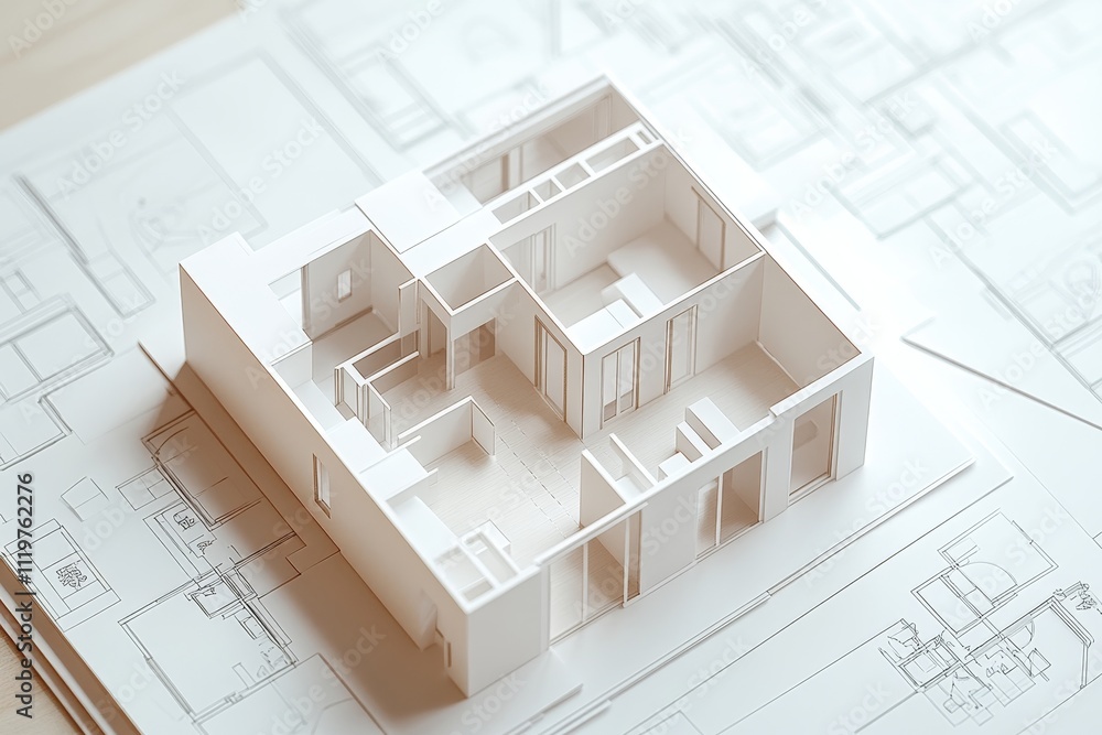 Detailed Architectural Model of Modern House Design on Technical ...