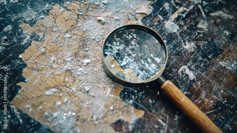 Magnifying glass and microscope focused on dangerous asbestos fibers on ...