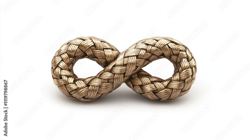 Decorative 3D rope infinity symbol with detailed textures, forming a ...