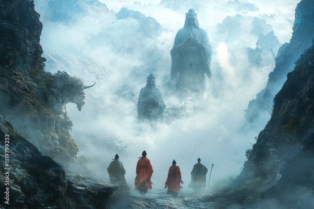 Sun Wukong leading the way for Tang Sanzang and his companions through ...