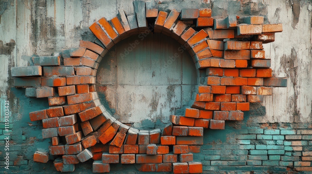 Rustic brick wall with a circular hole showcasing modern patterns and ...