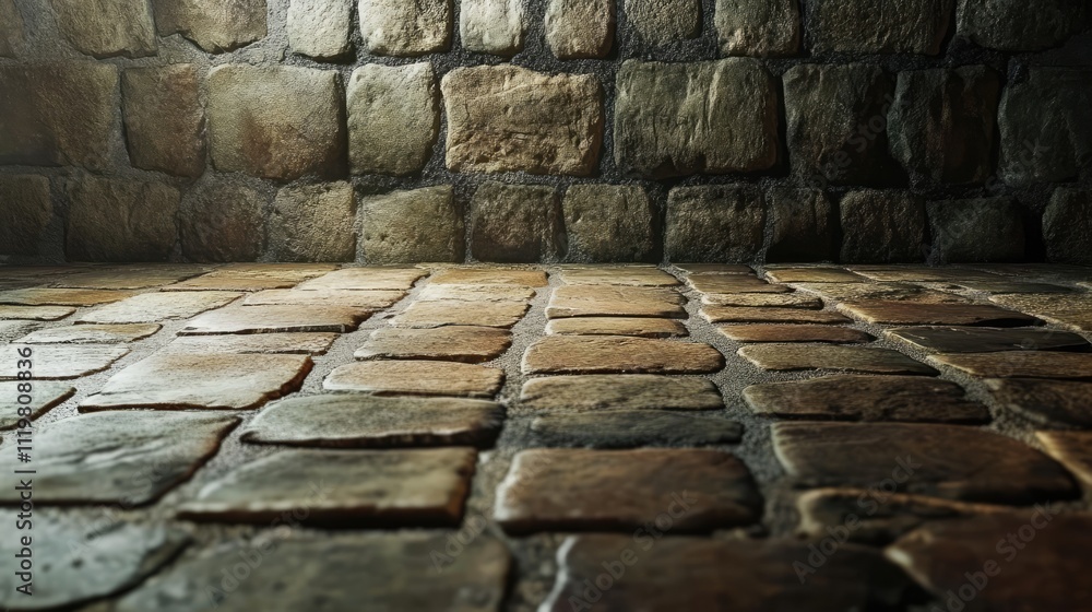 Historic cobblestone wall and floor texture with dramatic lighting for ...