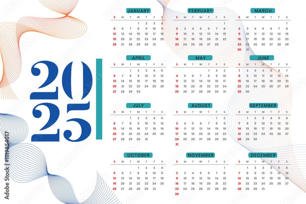 2025 full page calendar layout in modern style. calendar 2025 template ...