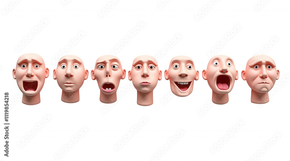 "Illustration of Cartoon Heads with Varied Facial Expressions on a ...
