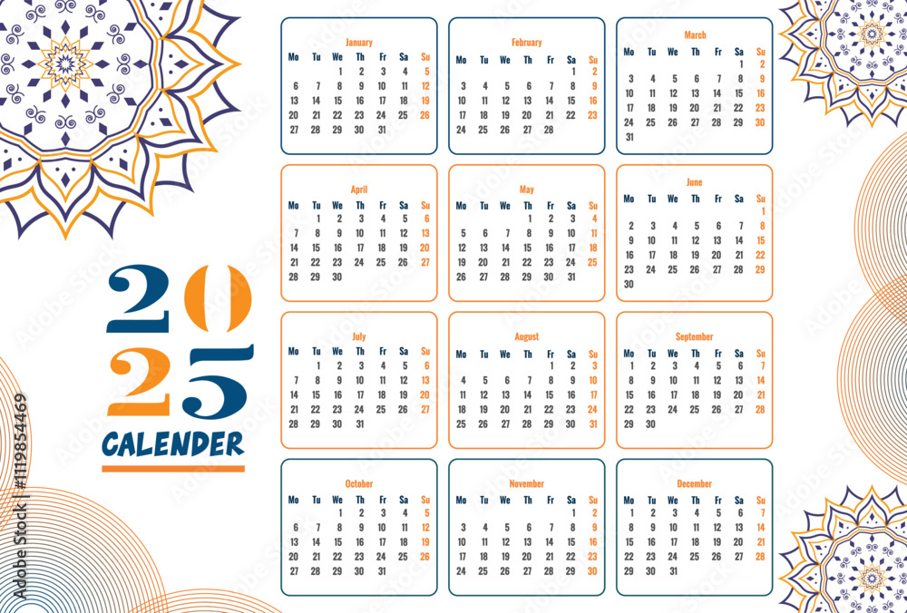 Printable 2025 yearly wall calendar template business stationery. 2025 ...