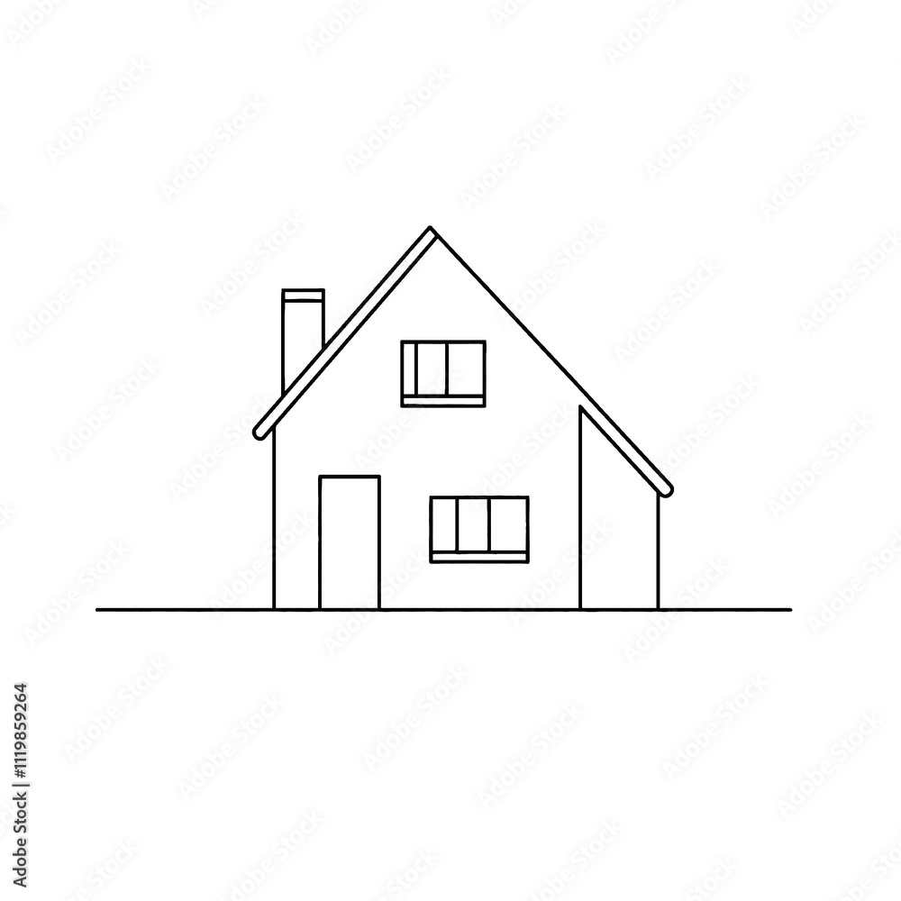 Basic Line Art of Simple House Design in Minimalist Style, Basic ...