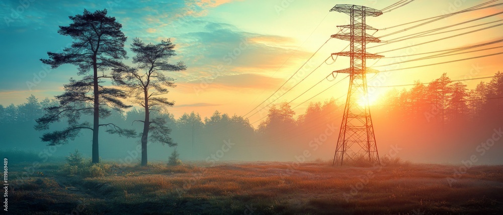 Peak electricity load balancing system glowing power lines and ...