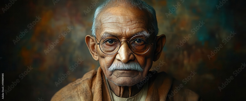 portrait of mahatma gandhi captured with deep respect and soft lighting ...