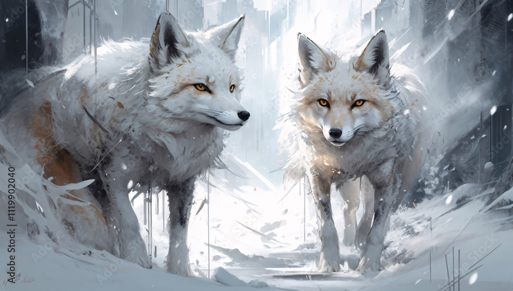 White Fox Wolf Abstract Art with Explosive Splash of Paint and ...