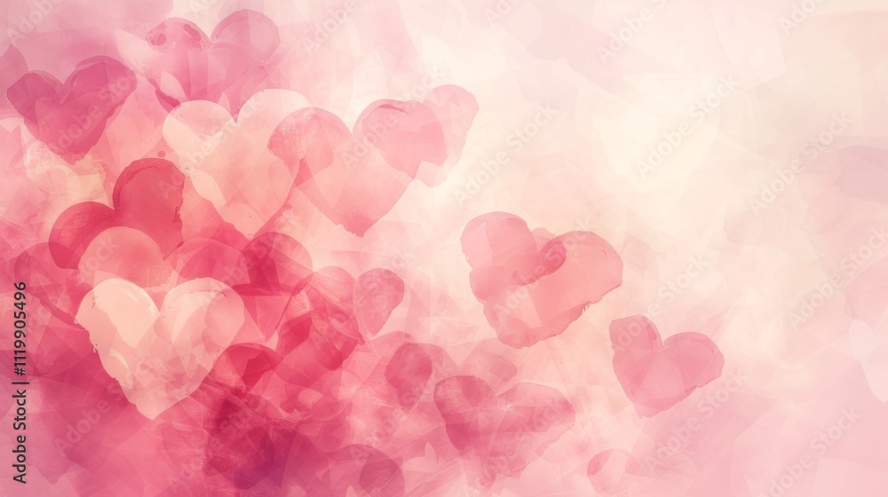 Overlapping pink hearts with translucent layers on a soft, dreamy ...