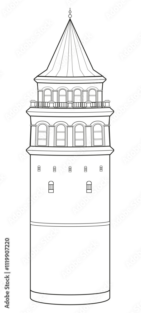 Stock-Vektorgrafik „Galata Tower Museum in Istanbul. Graphic vector ...