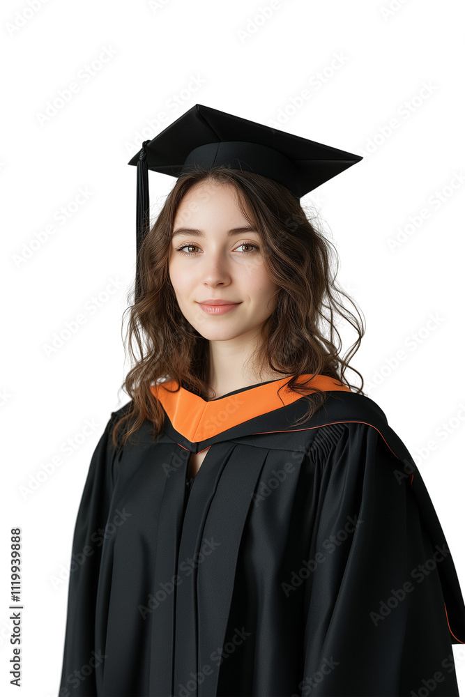 Graduation portrait with cap and gown, female white graduating student ...