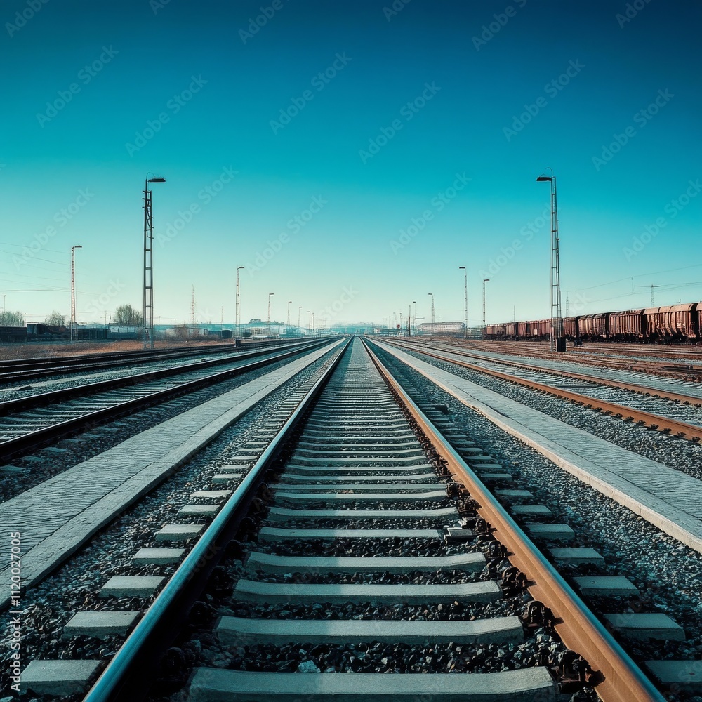 Railway interchange. Empty rail track. A low-poly construction of ...
