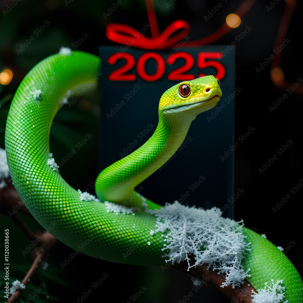 2025 calendar with tree green snake, dark background, year of the snake ...