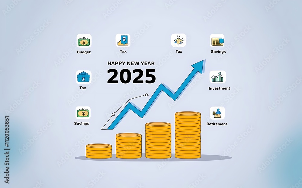 2025 New Year Calendar with Growth Coin Stack and Financial Planning ...