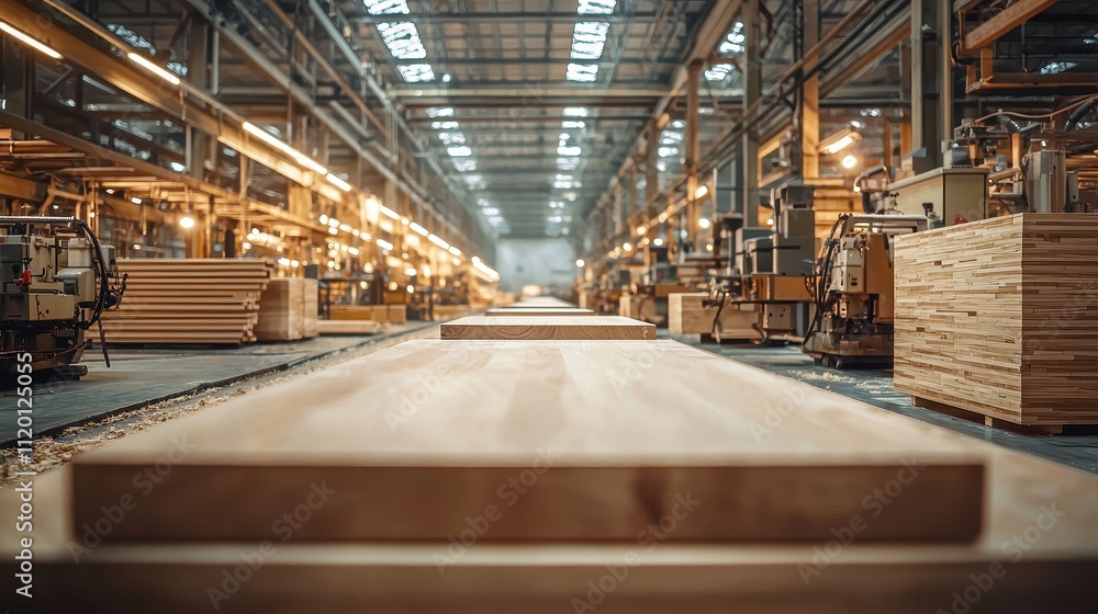A woodworking factory with precision cutting machines shaping timber ...