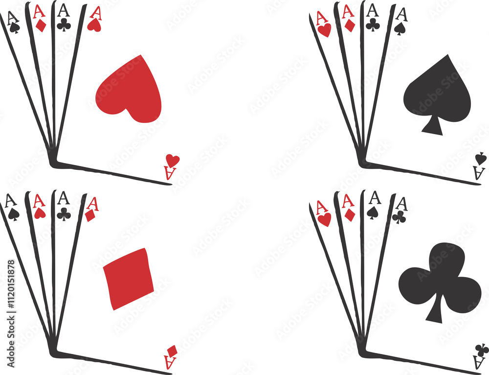 Set of Four aces playing cards. Poker game four ace cards like Ace of ...