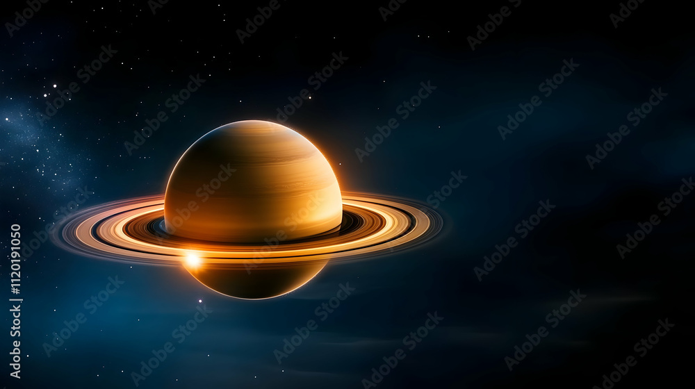 3D rendering of the planet Saturn with its ring system. The rings and ...
