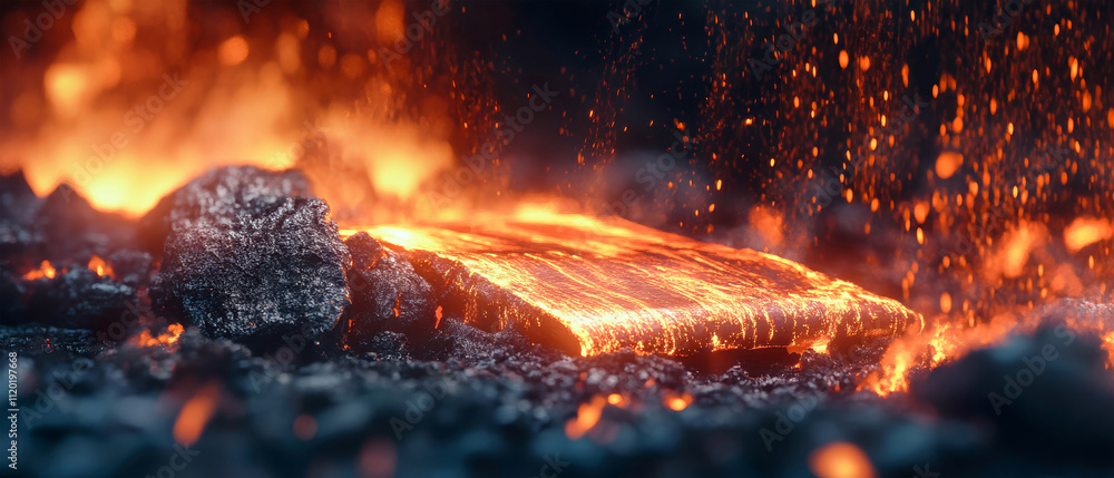 Molten metal cascades into the fire at Cangzhou steel plant, showcasing ...