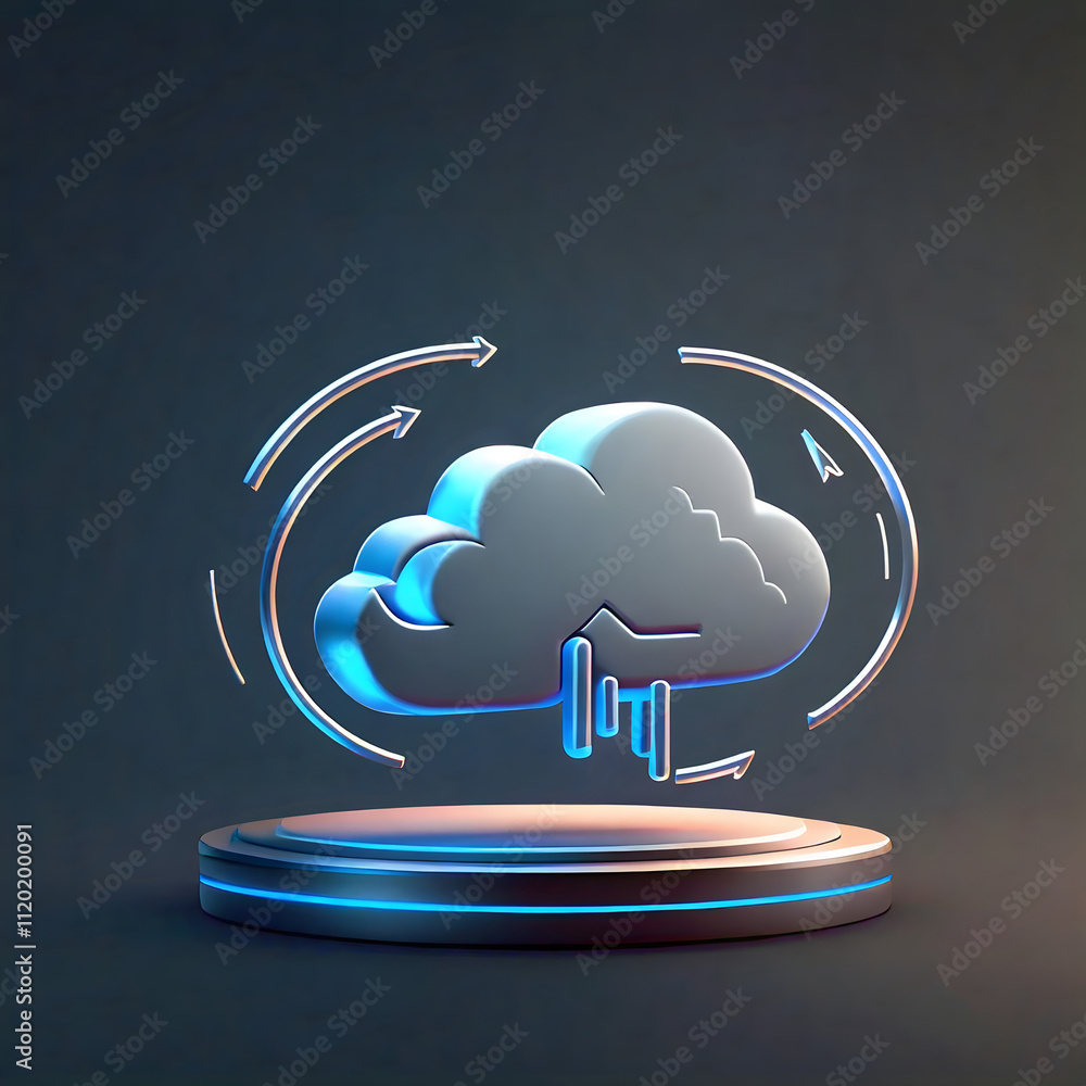 The concept of cloud computing with the cloud symbol suggesting data storage and the arrows ...