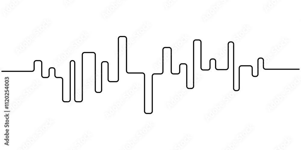 One line drawing of sound wave. Continuous linear sketch .Doodle vector ...