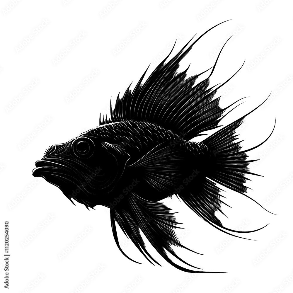 2D full body illustration full body shot of an anglerfish silhouette ...
