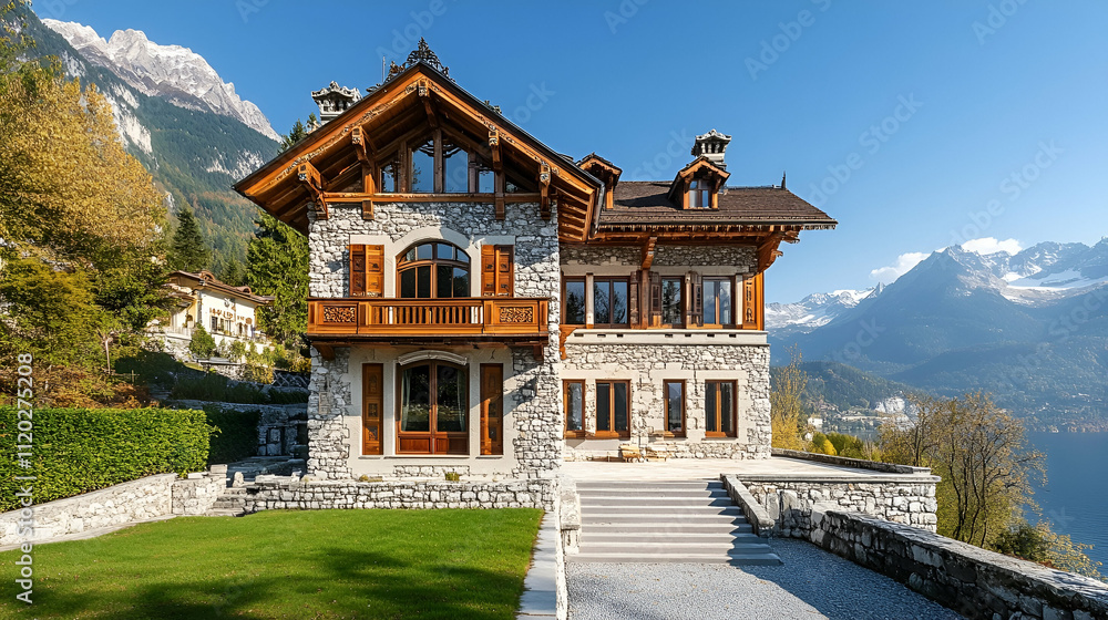 Historic Stone Alpine Chalet with Mountain Lake Views, Traditional St ...